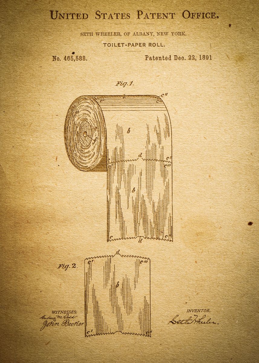 'Toilet Paper Patent' Poster, picture, metal print, paint by Hawk ...