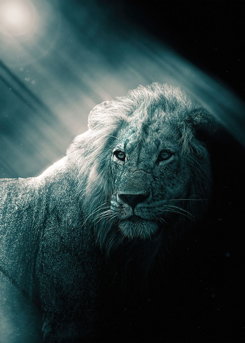 'Lion Under Blue Light' Poster by Scott Ward | Displate