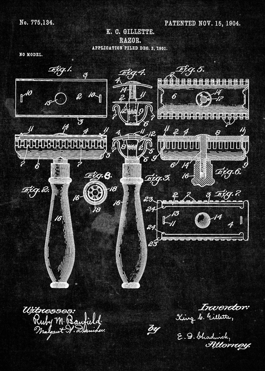 'Gillette Razor Patent' Poster, picture, metal print, paint by Kenny ...