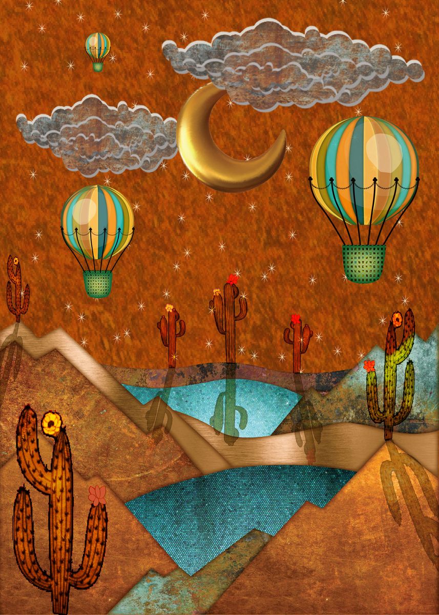 'Moonshine Balloons' Poster, picture, metal print, paint by Ellie ...