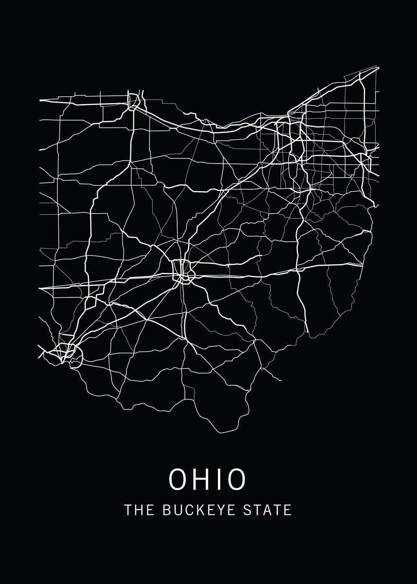 'Ohio State Road Map' Poster, picture, metal print, paint by Clark ...