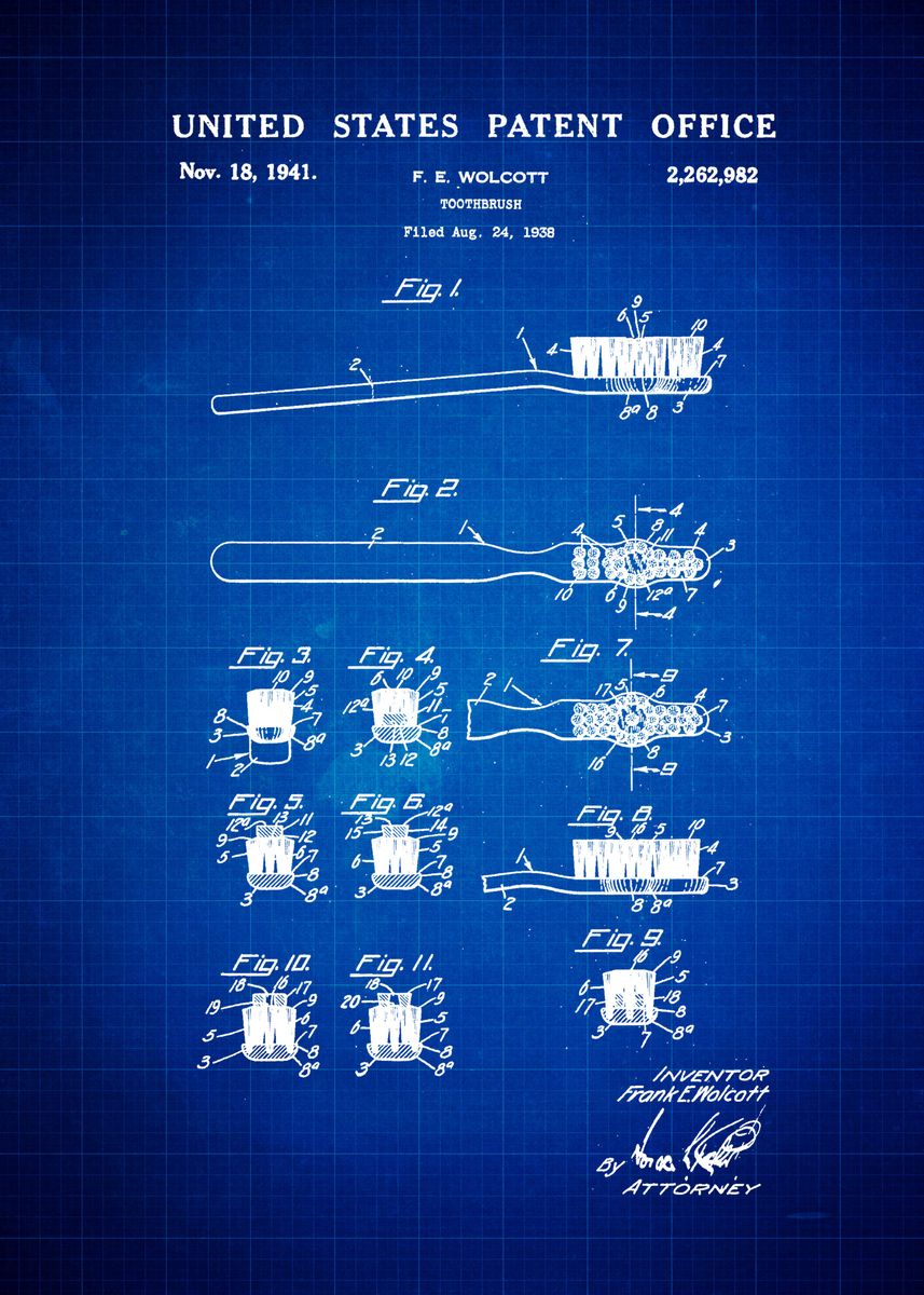 'Toothbrush Patent' Poster, picture, metal print, paint by BigBaby ...