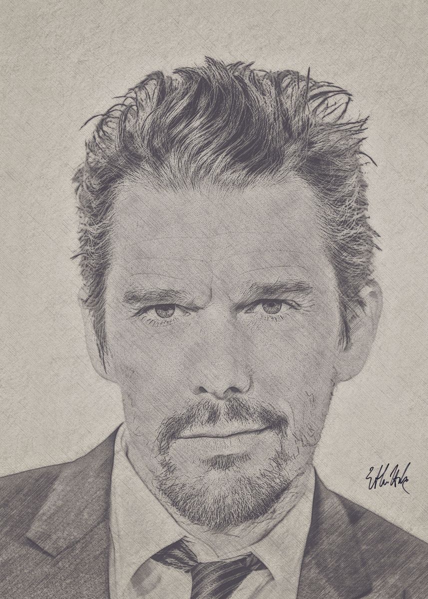 'Ethan Hawke' Poster, picture, metal print, paint by John Smith | Displate