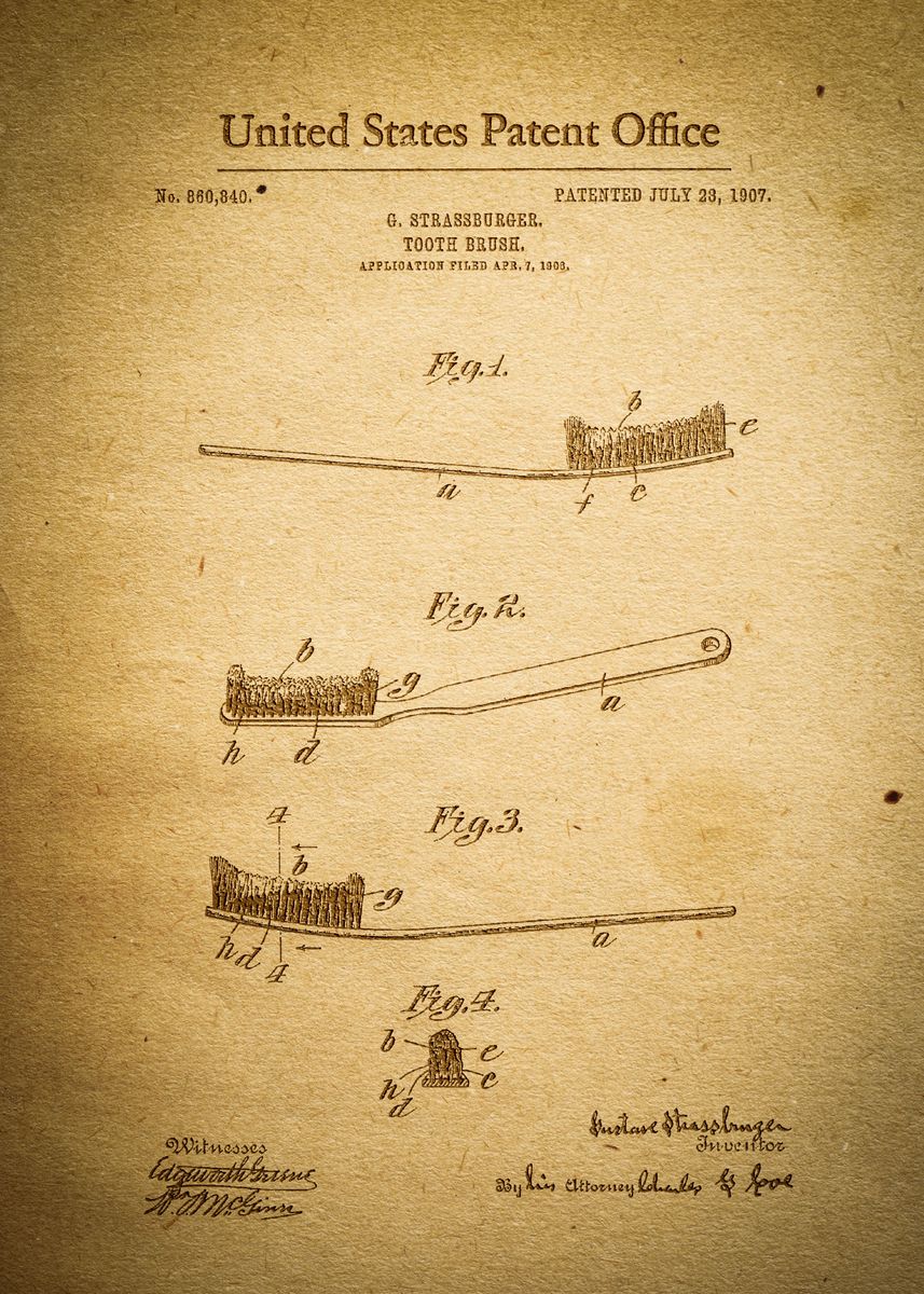 'Toothbrush Patent' Poster, picture, metal print, paint by Hawk | Displate