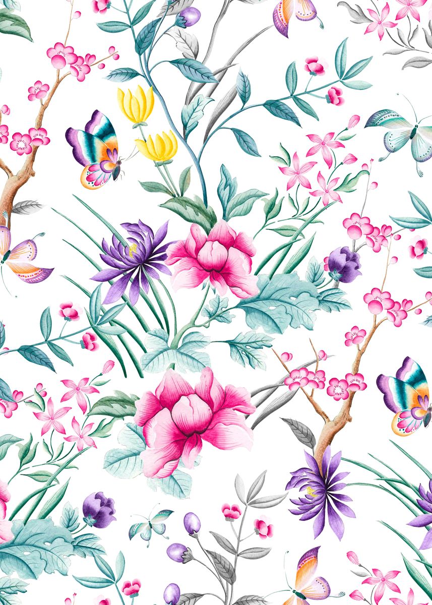'White Chinese Floral' Poster by Aloke Design | Displate