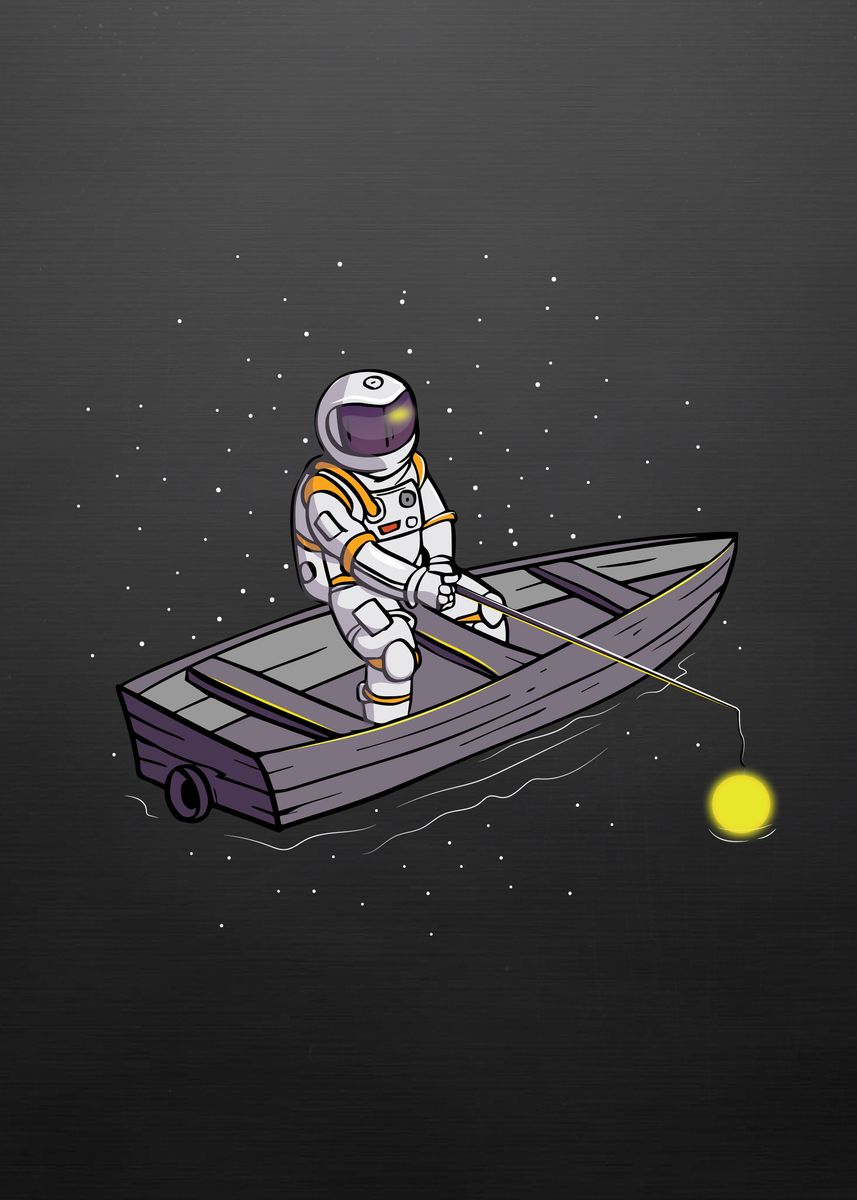 'Astronaut Spaceman Fishing' Poster, picture, metal print, paint by ...