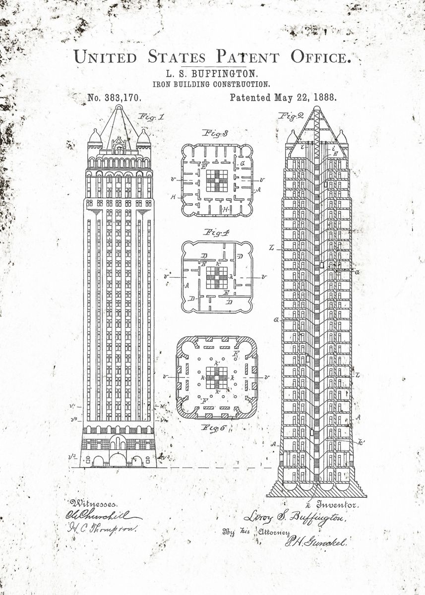 'Iron Building Patent' Poster, picture, metal print, paint by ...