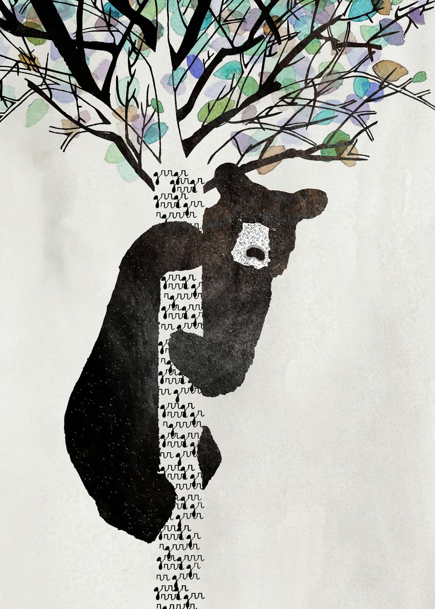 'Bear up a tree' Poster, picture, metal print, paint by Nicola Yarrow ...