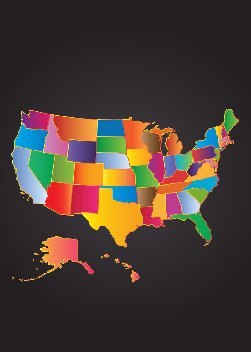 'USA MultiColor Map' Poster, picture, metal print, paint by SAKEEB ...