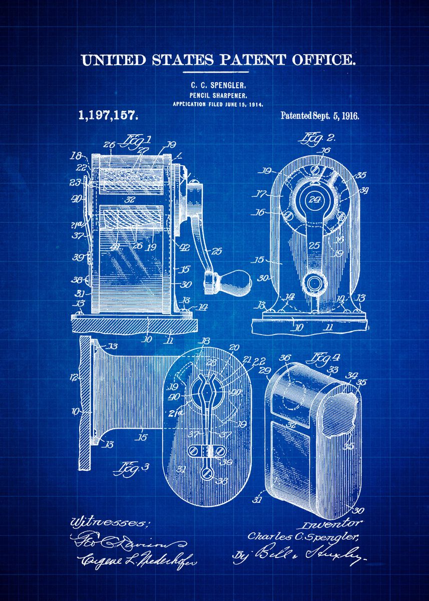 'Pencil Sharpener Patent' Poster by BigBaby | Displate