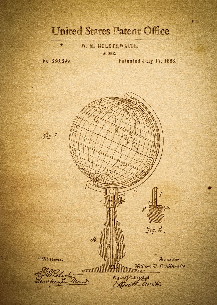 'World Globe Patent' Poster, picture, metal print, paint by Hawk | Displate