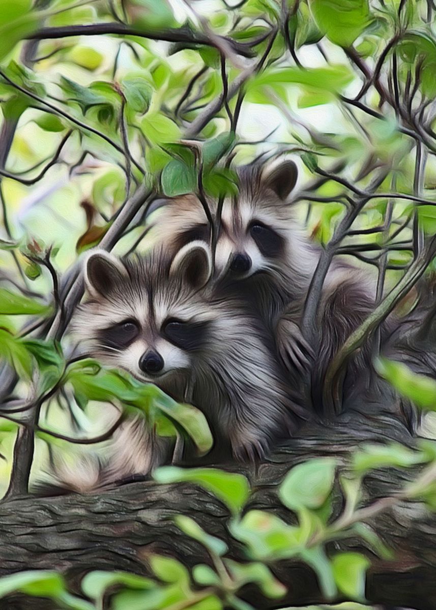 'Raccoon Duo' Poster, picture, metal print, paint by Armstrong | Displate