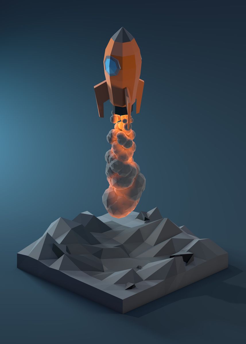 'Rocket Launch Low Poly' Poster, picture, metal print, paint by ...