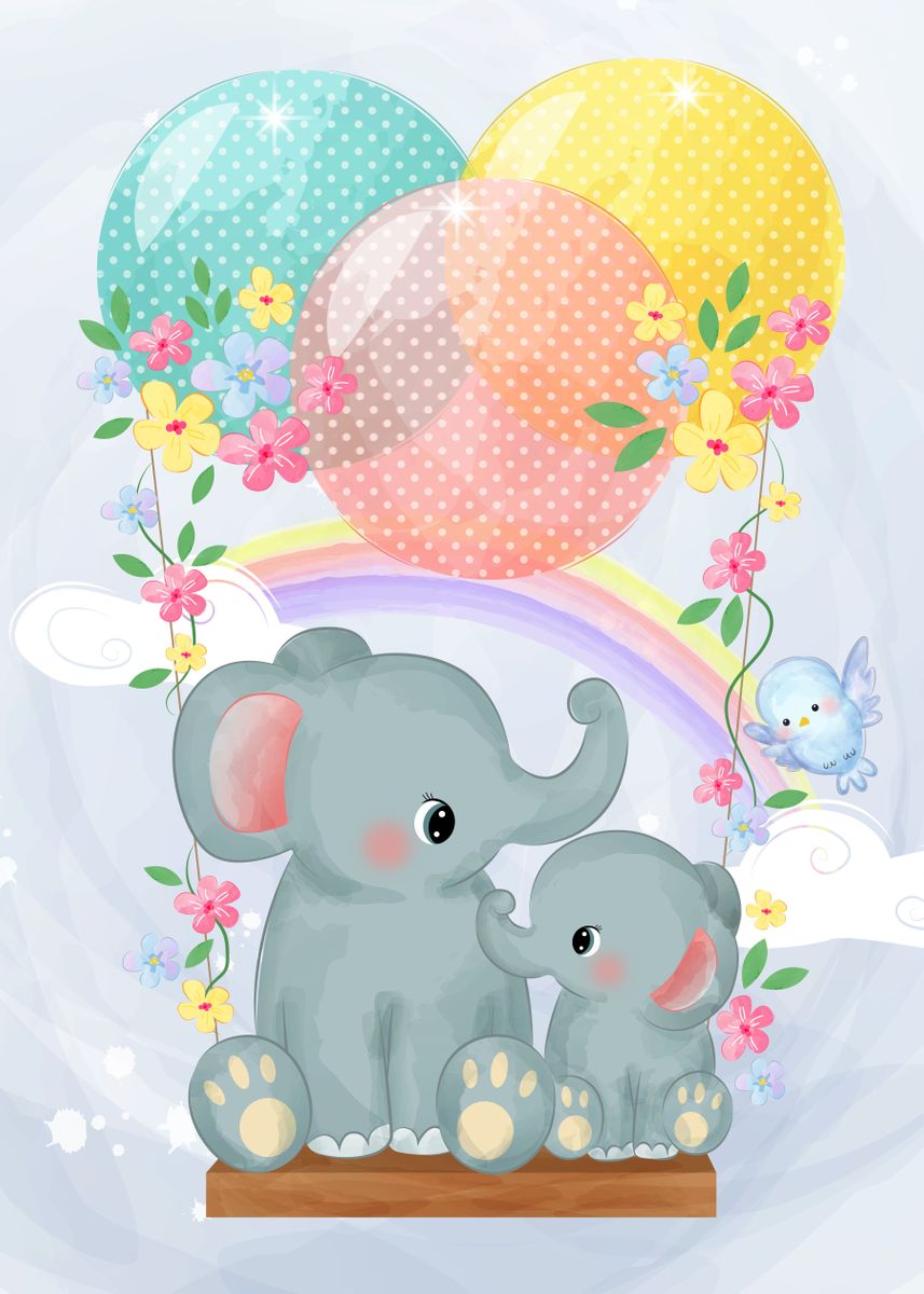 'cute elephant' Poster, picture, metal print, paint by Queensy Collin ...