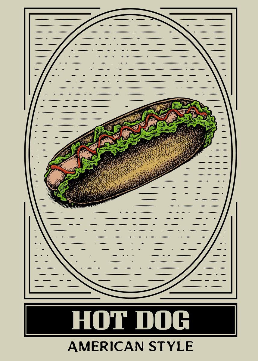 'Hot Dog American Food' Poster, picture, metal print, paint by Max Ronn ...