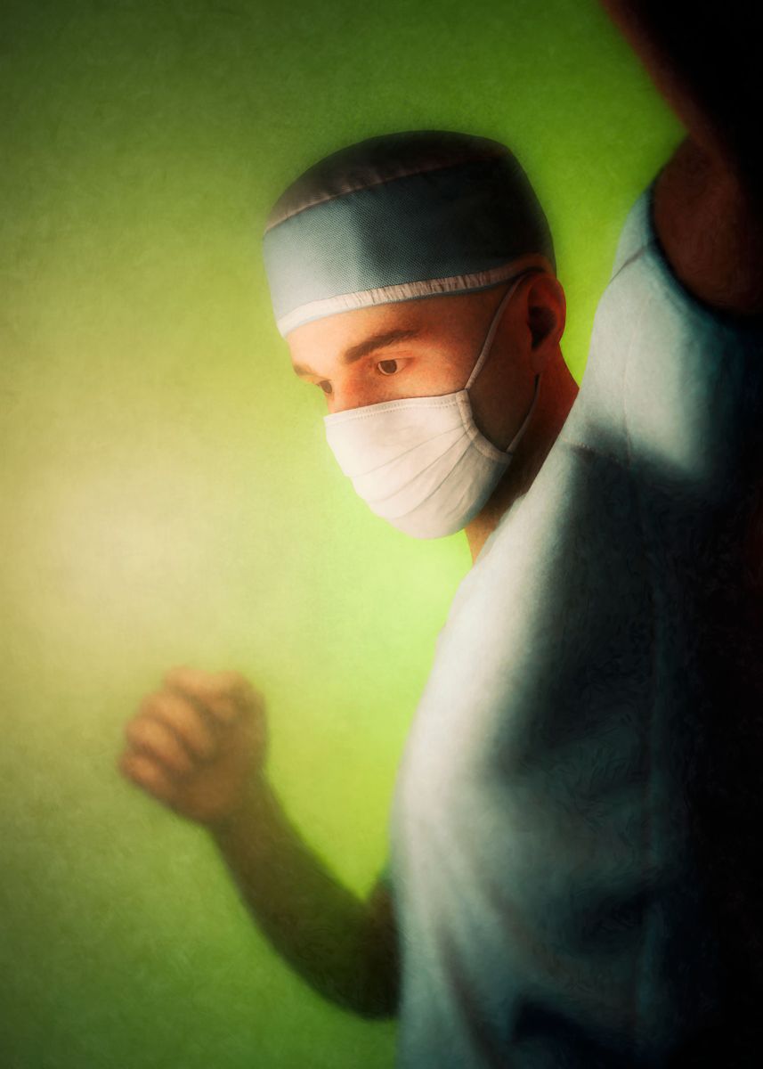 'doctor with surgical mask' Poster, picture, metal print, paint by ...