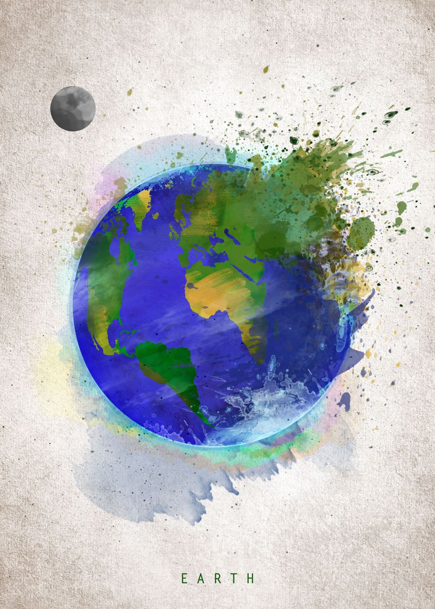 'Watercolor Earth' Poster, picture, metal print, paint by Cosmologic ...
