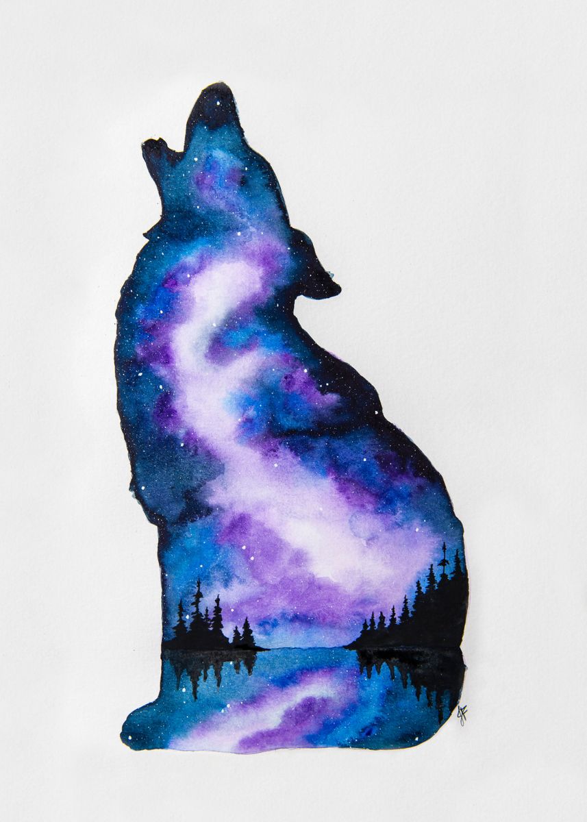 'Howling Wolf Galaxy' Poster, picture, metal print, paint by Jennylynn ...
