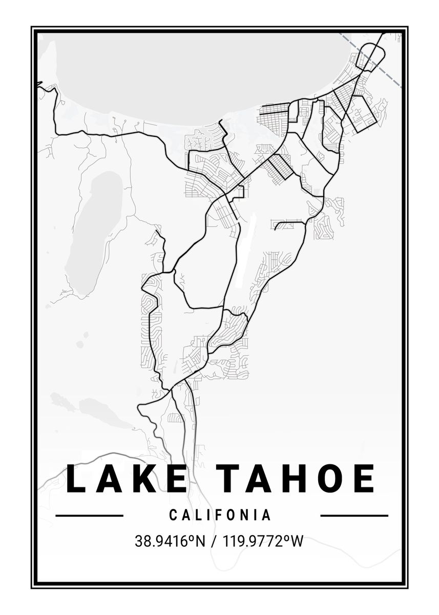 'Lake Tahoe Light Map' Poster, picture, metal print, paint by Tien ...