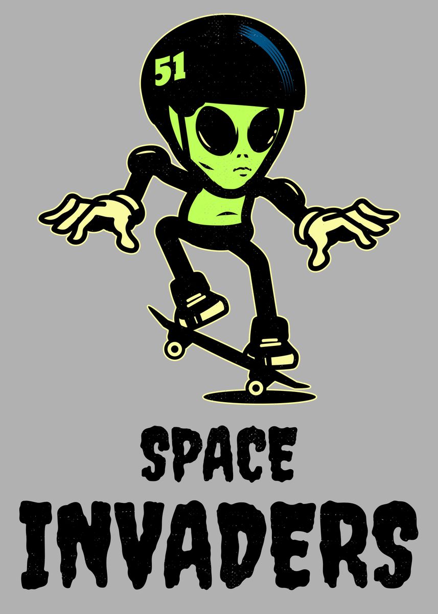 'Space Invader Alien Skater' Poster by Max Ronn | Displate