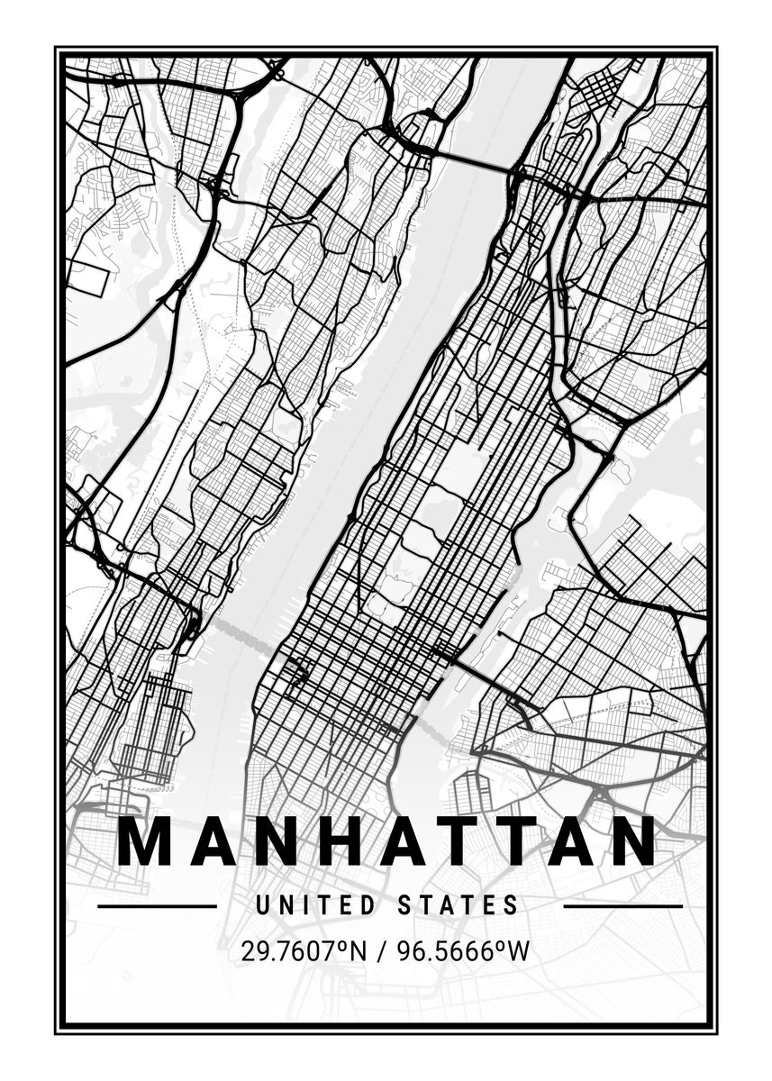 'Manhattan Light Map' Poster, picture, metal print, paint by Tien ...