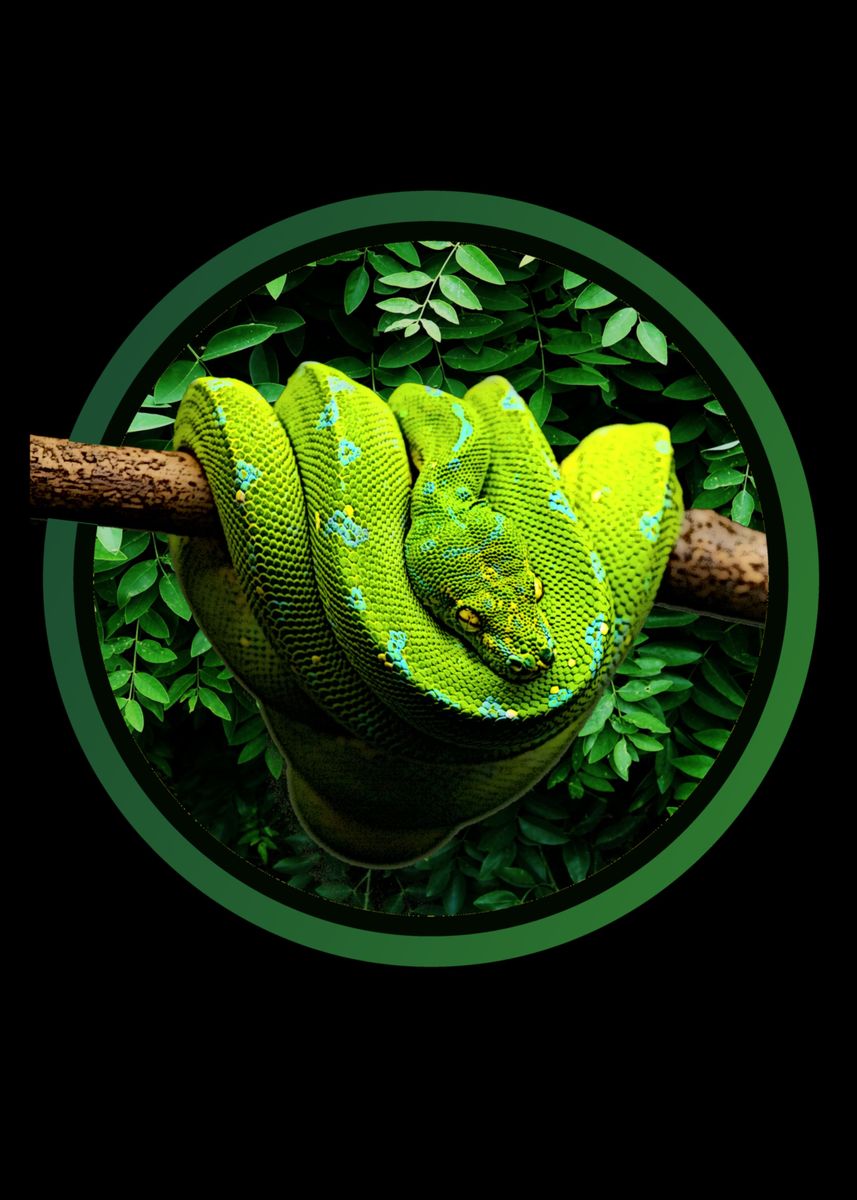 'Green Tree Python Nature' Poster, picture, metal print, paint by Jon ...