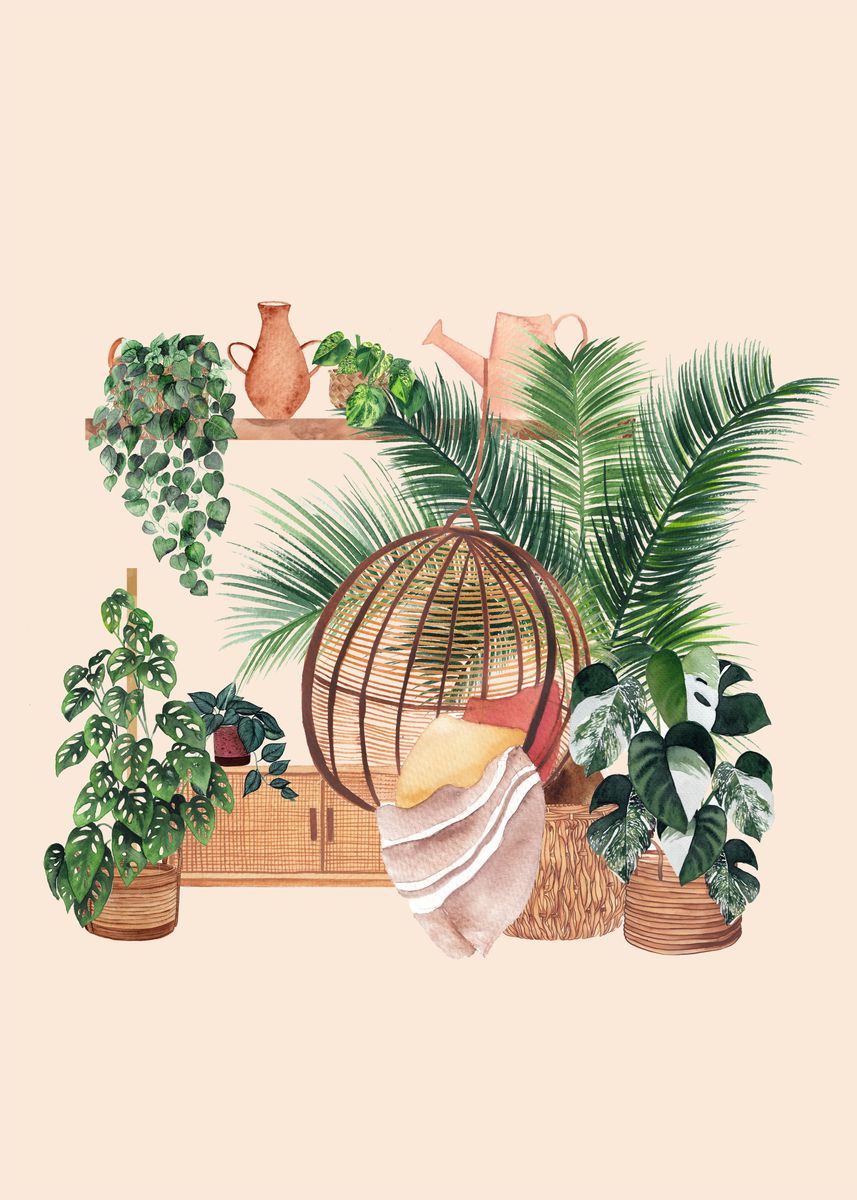 'Boho plant interior' Poster, picture, metal print, paint by Gush Art ...