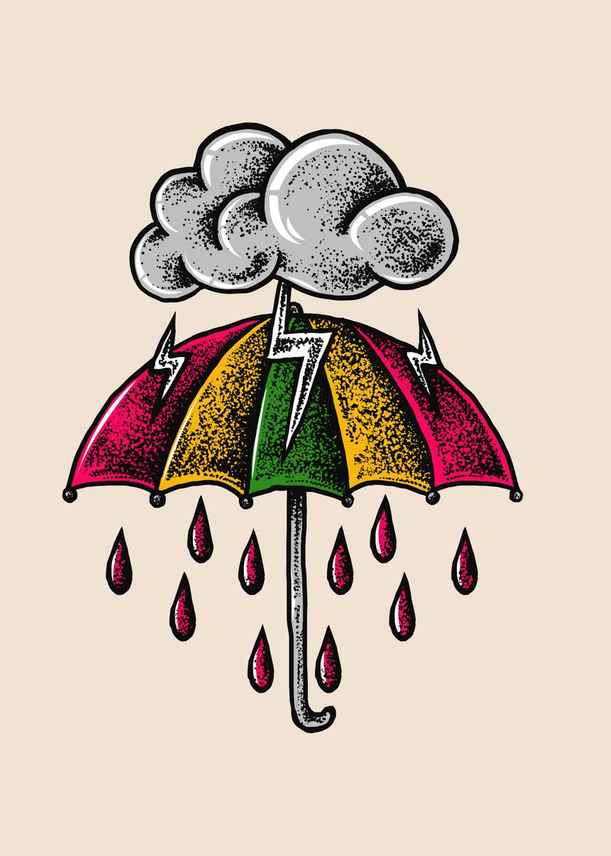 'Rainstorm umbrella ' Poster, picture, metal print, paint by design by ...