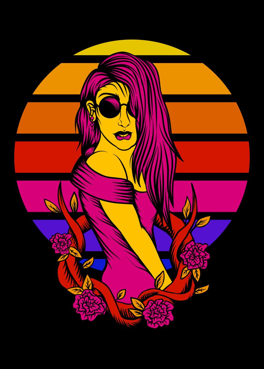 'The girl retro wave art' Poster by SALOX | Displate