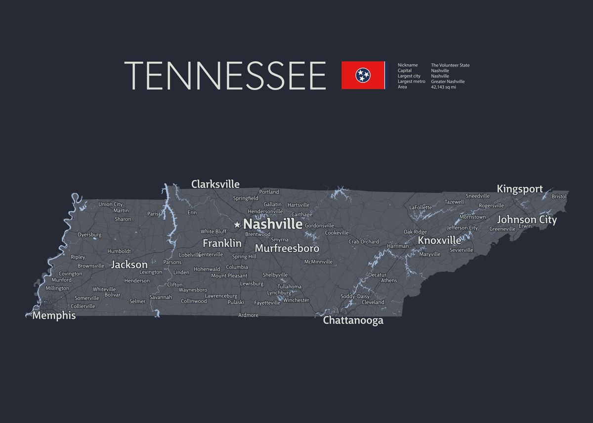 'TENNESSEE Map' Poster by Maksym Kapliuk | Displate