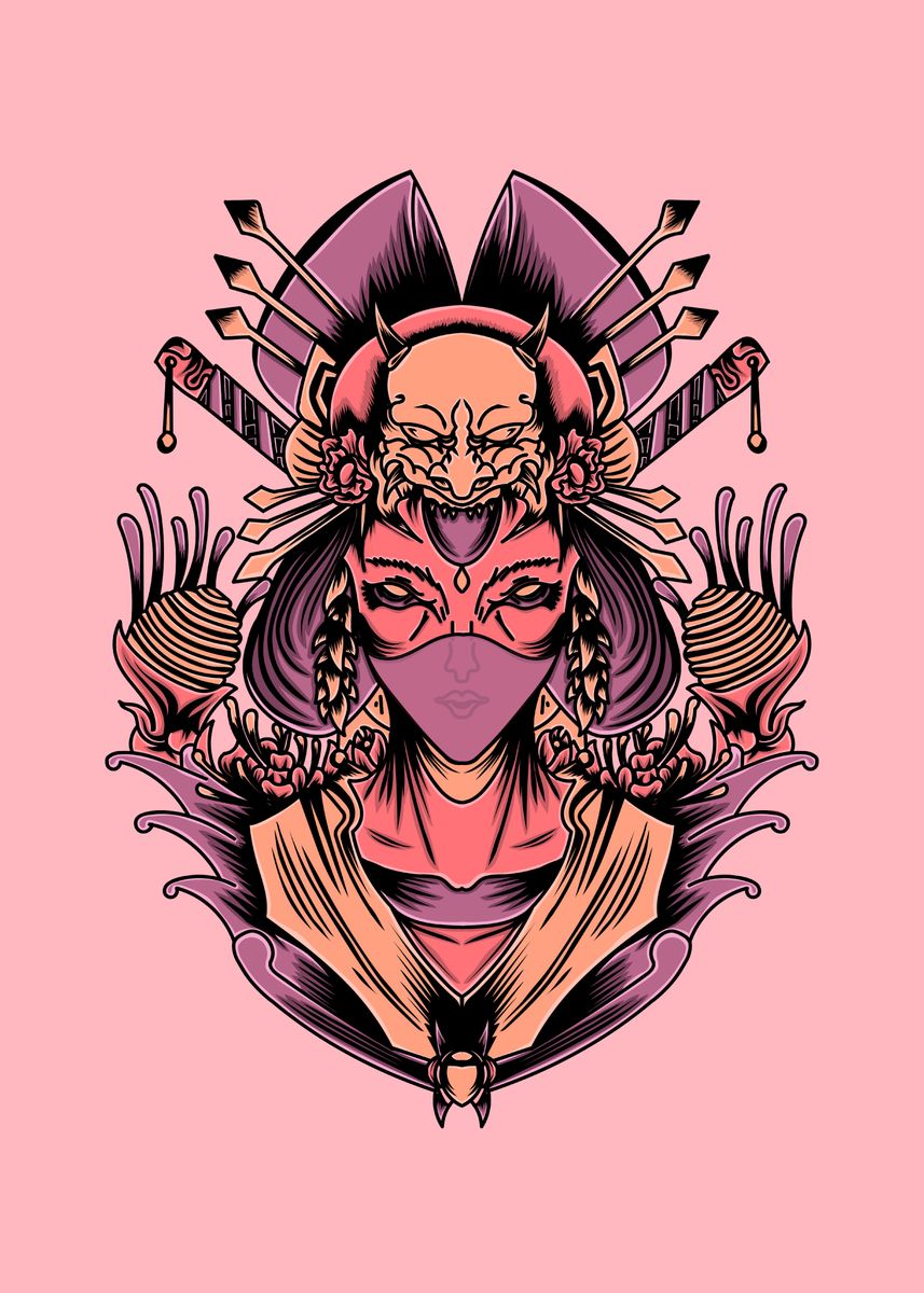 'Pink Geisha' Poster, picture, metal print, paint by Afif Choirul ...