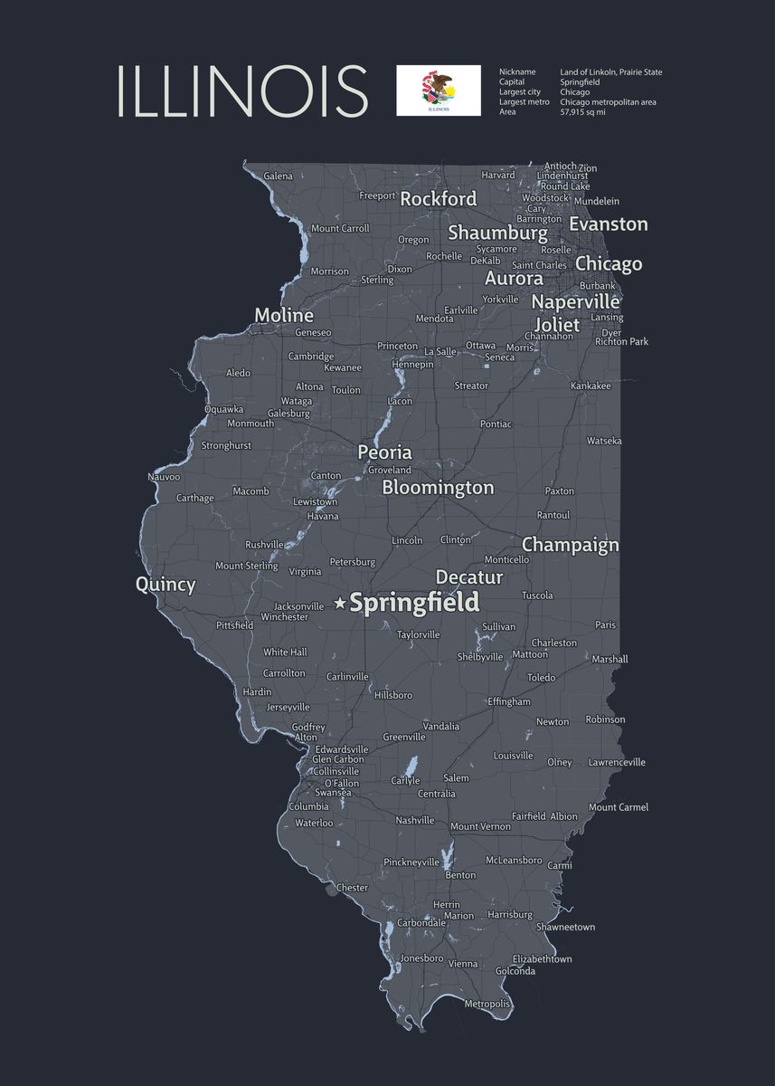 'ILLINOIS Map' Poster, picture, metal print, paint by Maksym Kapliuk ...
