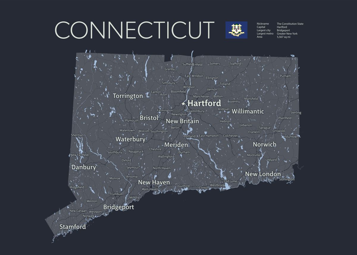 'CONNECTICUT Map' Poster by Maksym Kapliuk | Displate