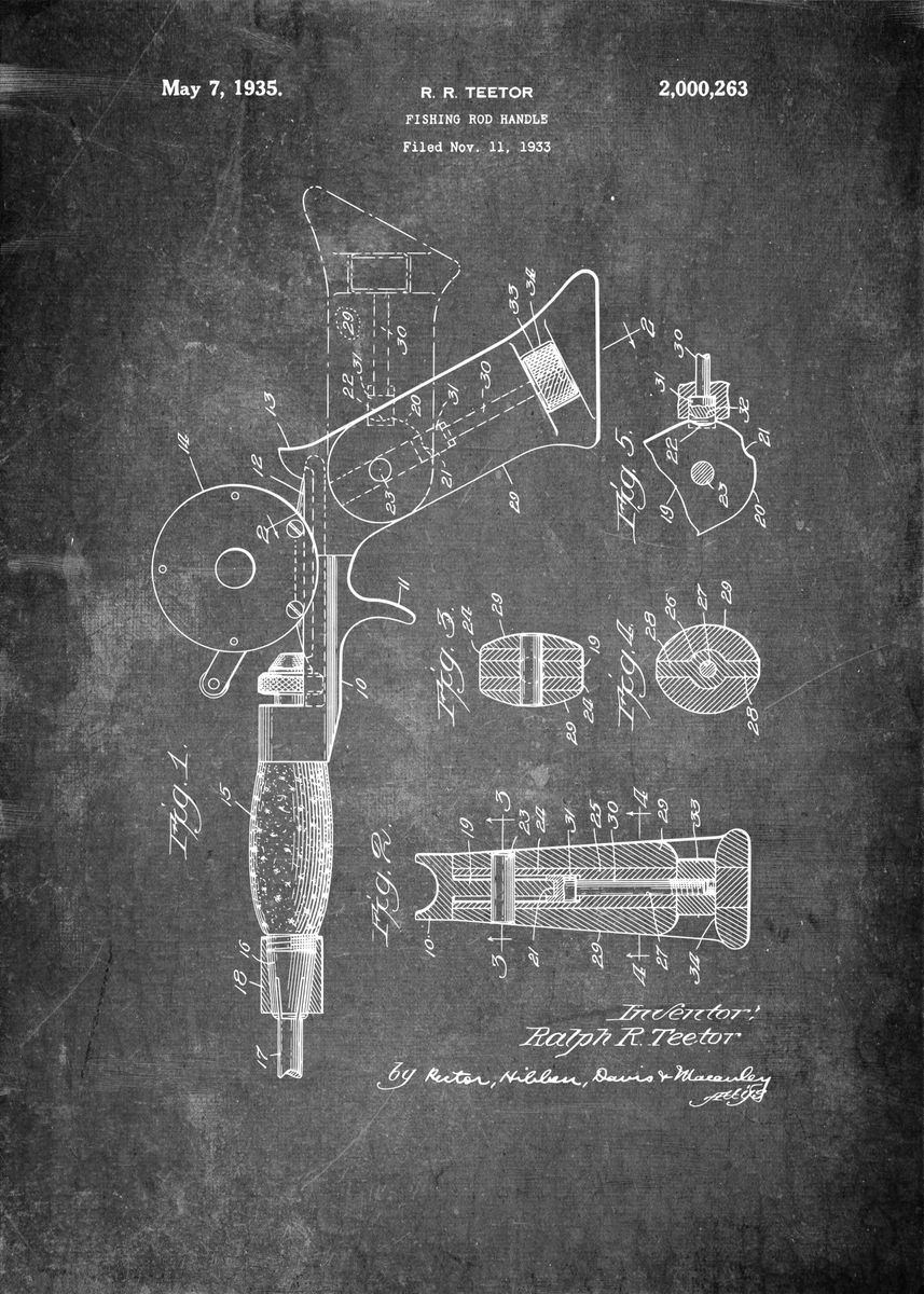 'Fishing Rod Patent' Poster, picture, metal print, paint by Mr Maker ...