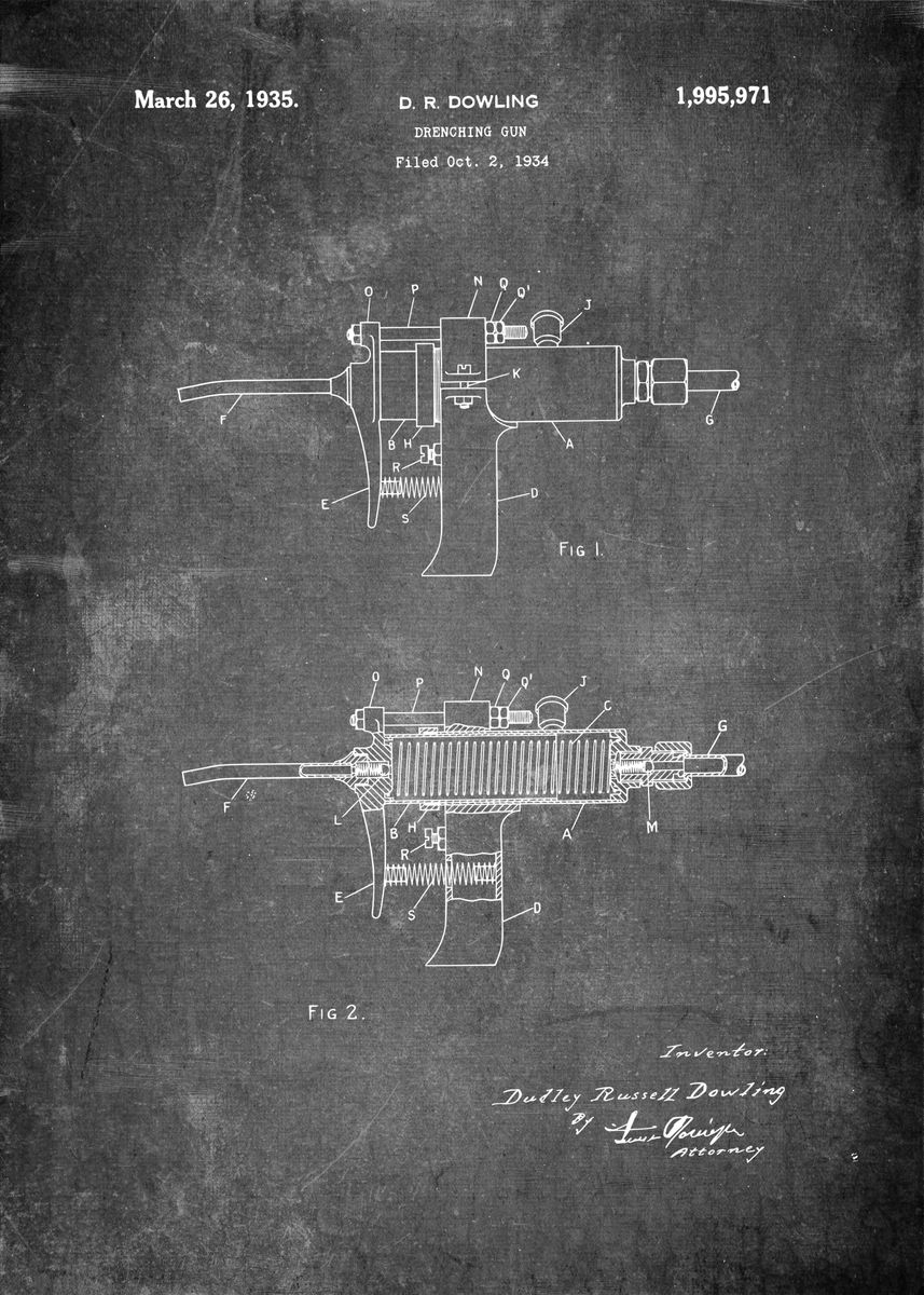 'Drenching Gun Patent' Poster, picture, metal print, paint by Mr Maker ...