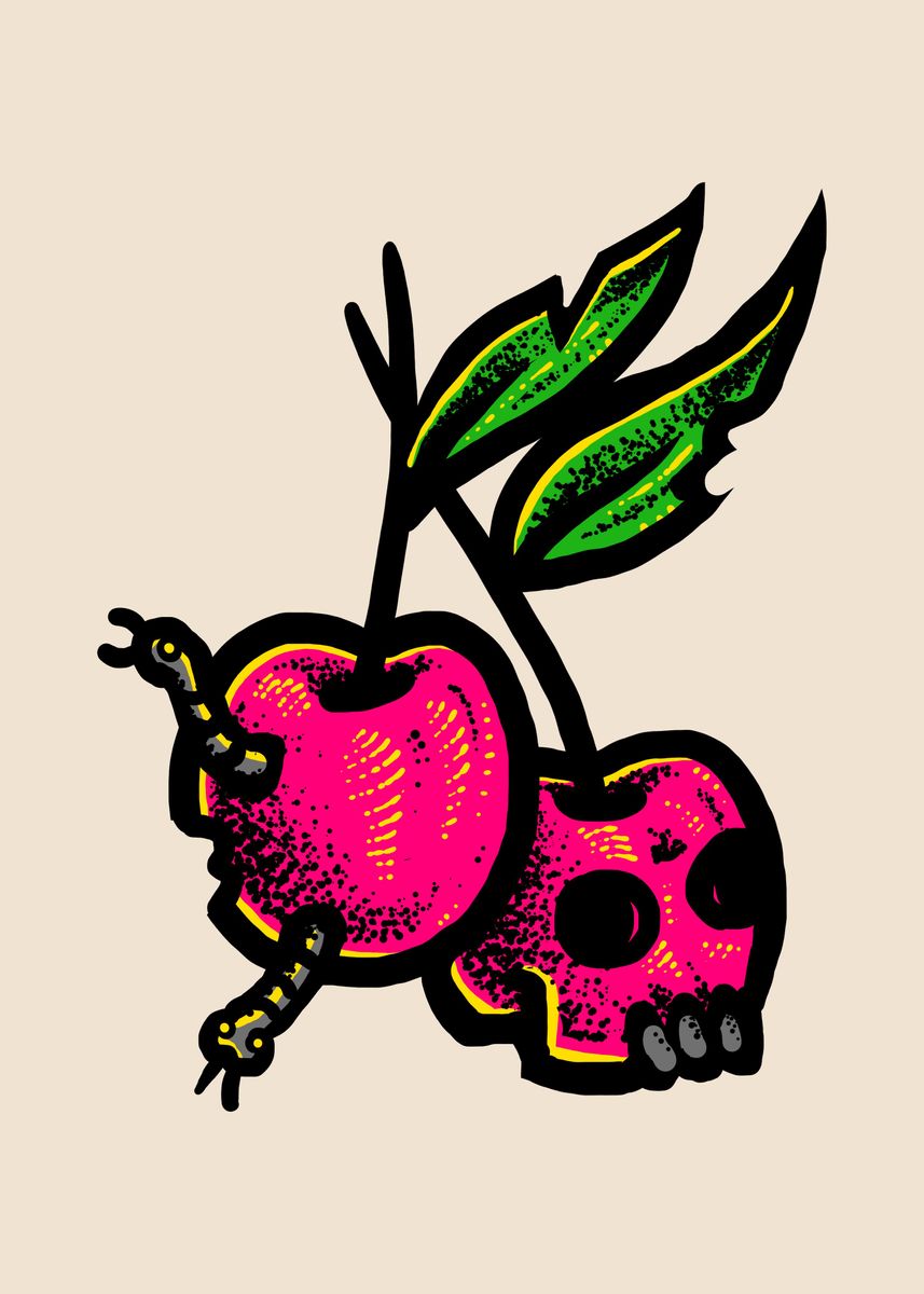 'Cherry head skull design' Poster, picture, metal print, paint by ...