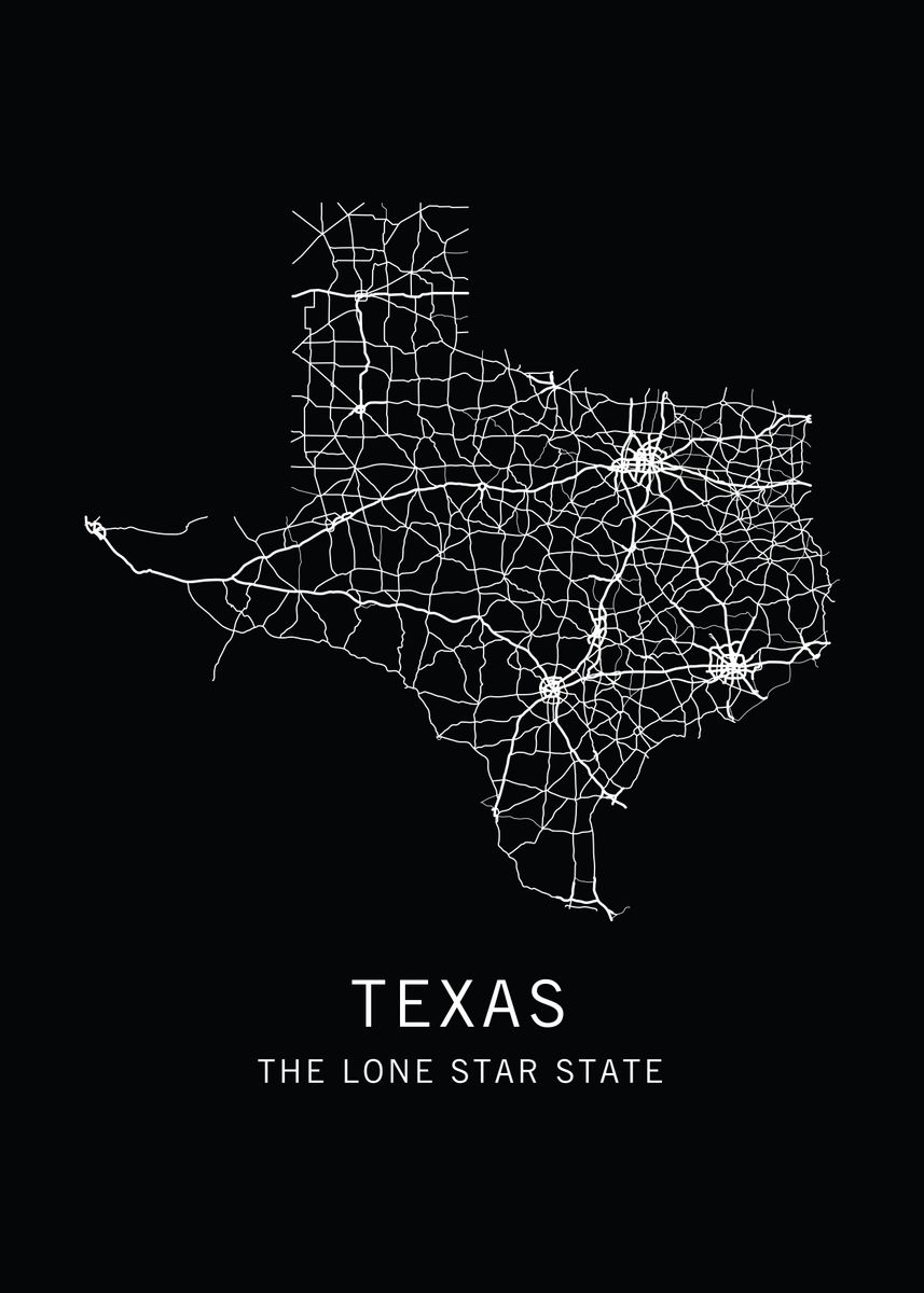 'Texas State Road Map' Poster, picture, metal print, paint by Clark ...