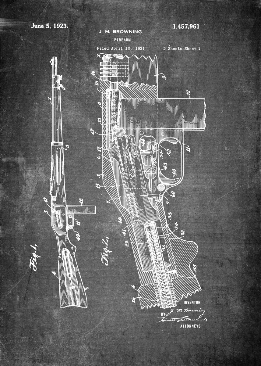 'Rifle Patent' Poster, picture, metal print, paint by Mr Maker | Displate