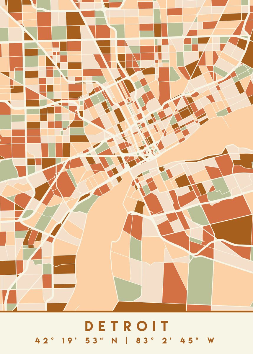 'DETROIT MICHIGAN CITY MAP' Poster, picture, metal print, paint by ...