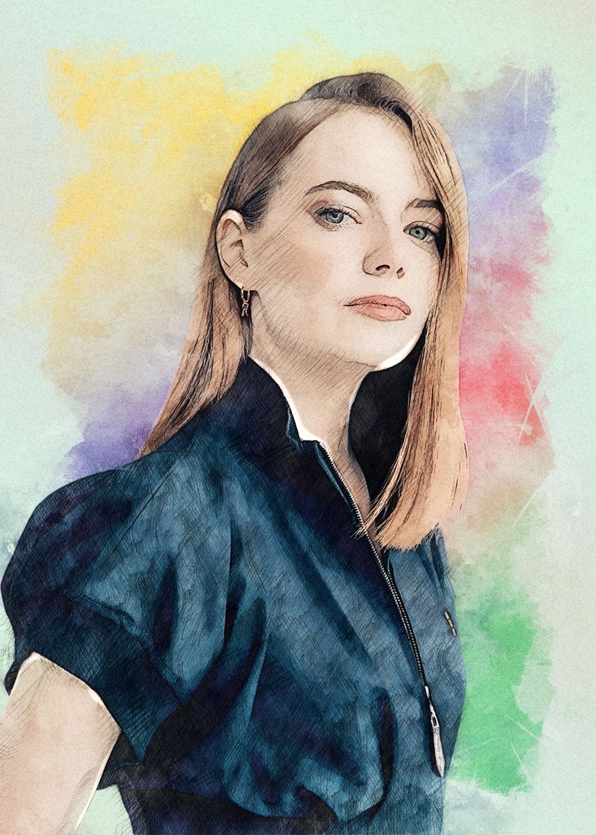 'Emma Stone' Poster, picture, metal print, paint by pron ludwig | Displate