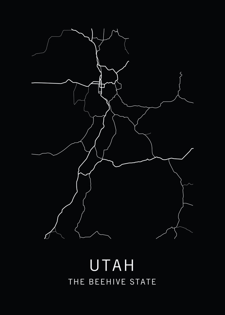 'Utah State Road Map' Poster, picture, metal print, paint by Clark ...