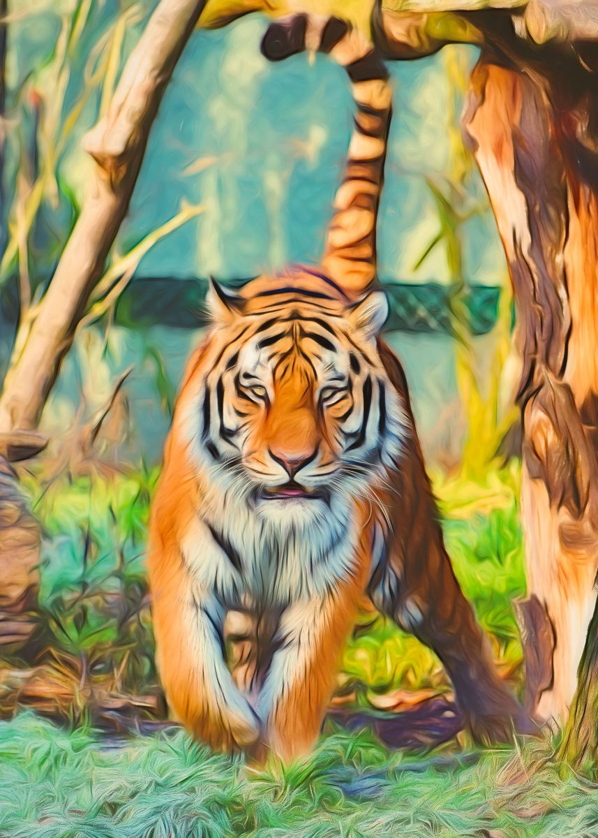 'Tiger Stare' Poster, picture, metal print, paint by Armstrong | Displate