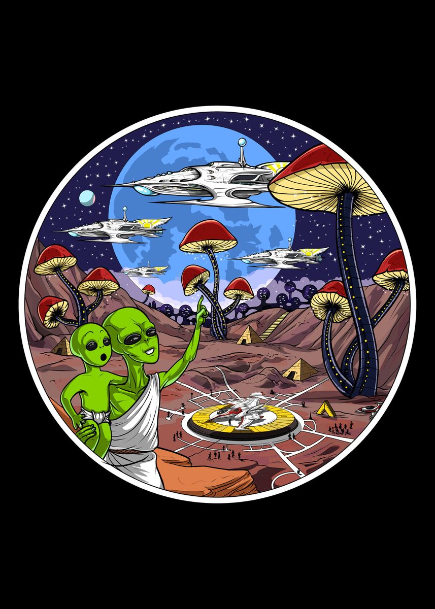 'Space Mushroom Aliens' Poster, picture, metal print, paint by ...