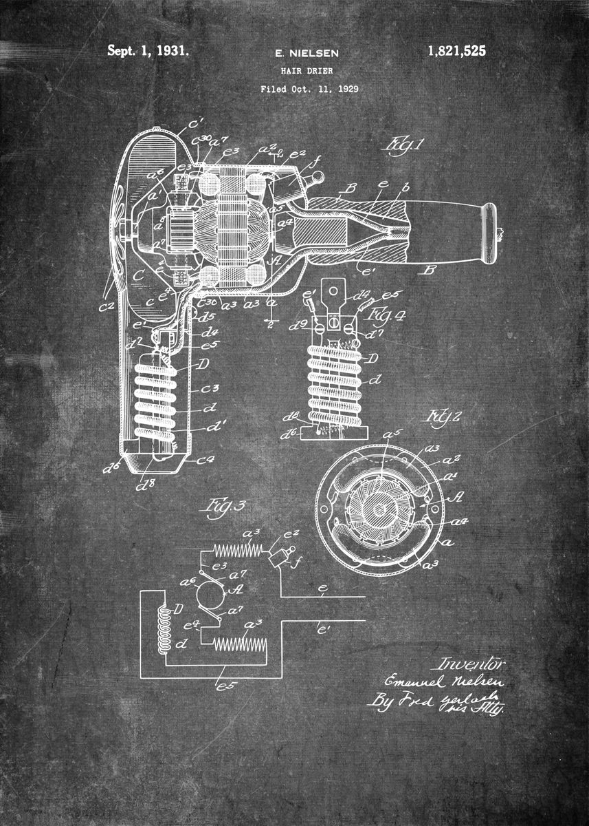 'Hair Drier Patent' Poster, picture, metal print, paint by Mr Maker ...
