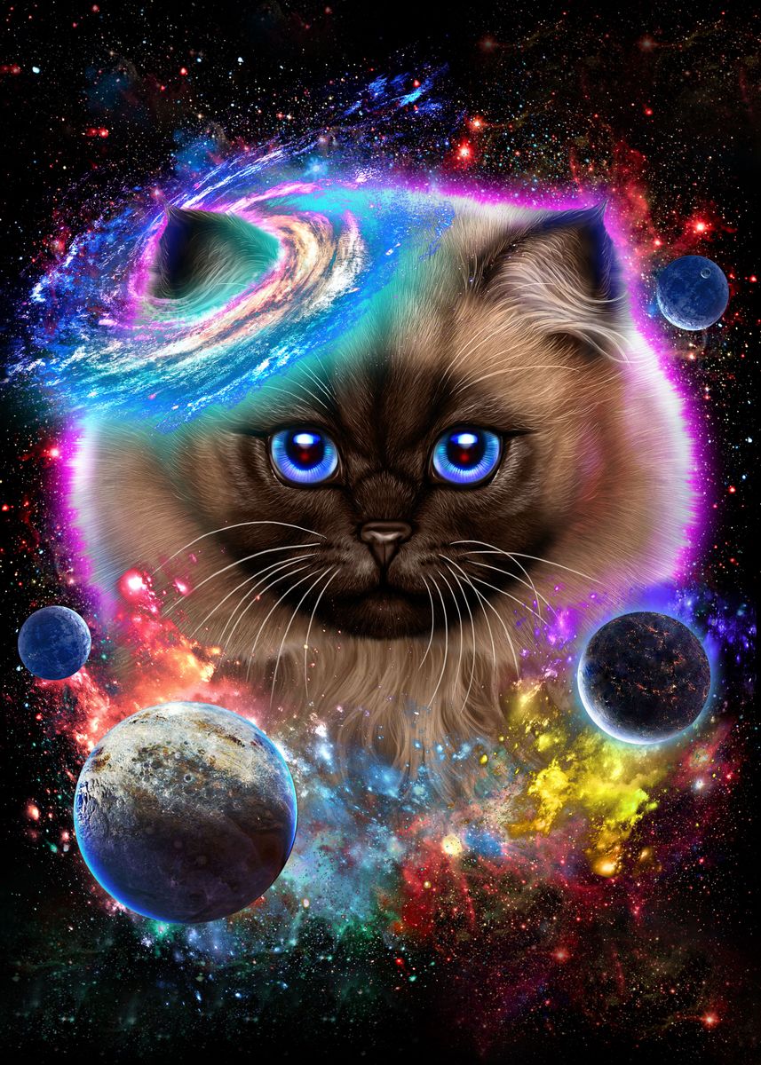 'Cat in Galaxy Space Cosmos' Poster, picture, metal print, paint by ...