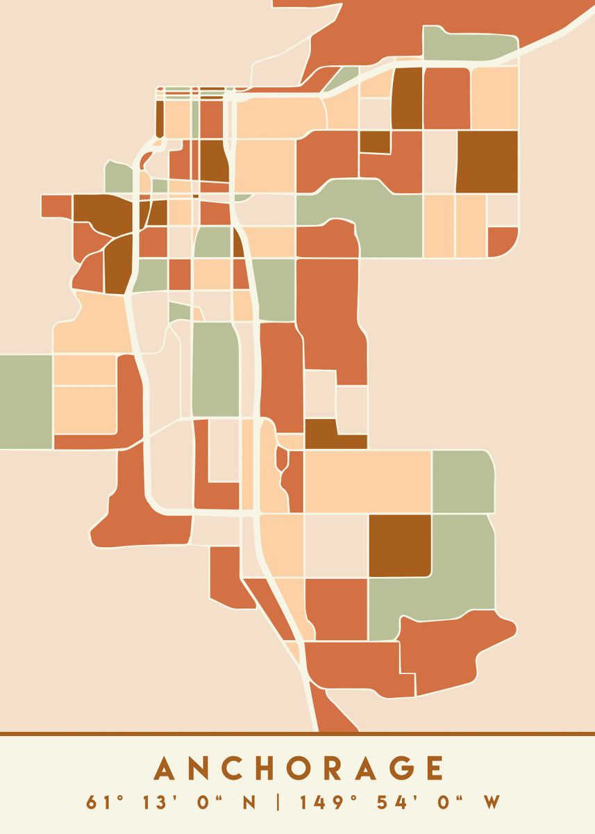 'ANCHORAGE ALASKA CITY MAP ' Poster, picture, metal print, paint by ...