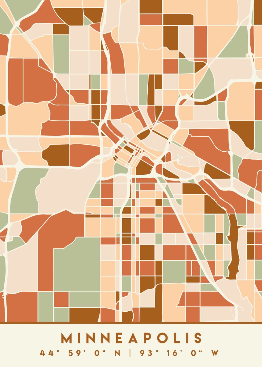'MINNEAPOLIS MINNESOTA MAP' Poster, picture, metal print, paint by ...