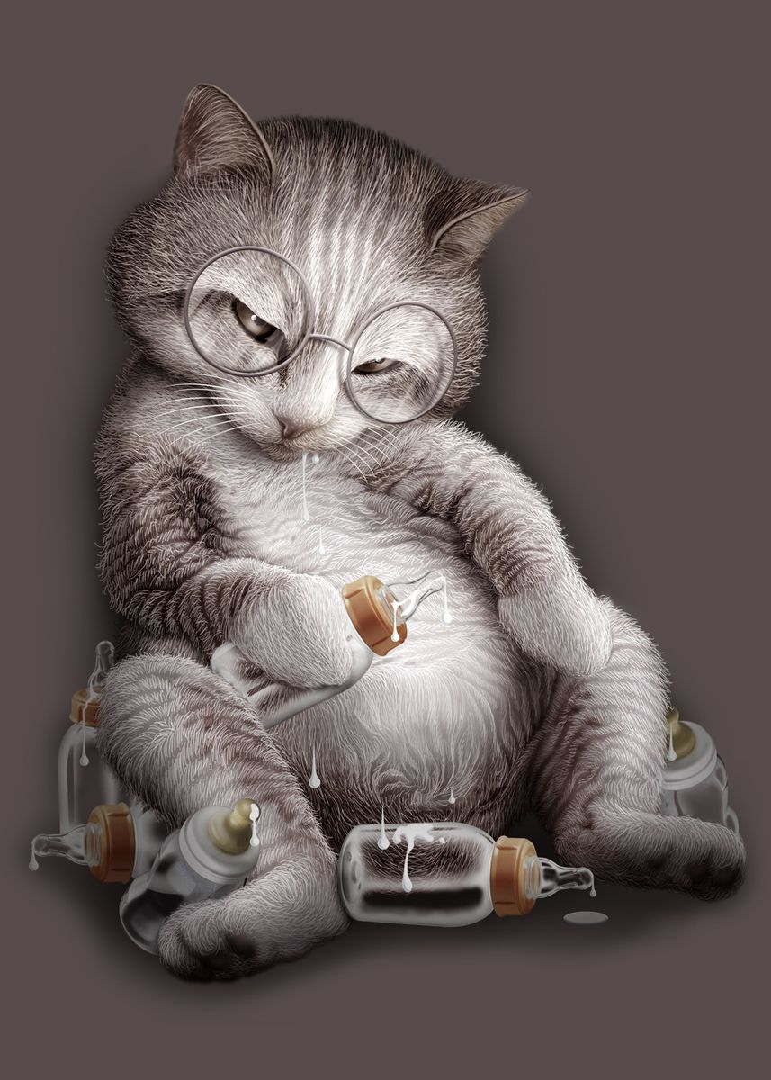 'GREEDY CAT' Poster, picture, metal print, paint by Adam Lawless | Displate