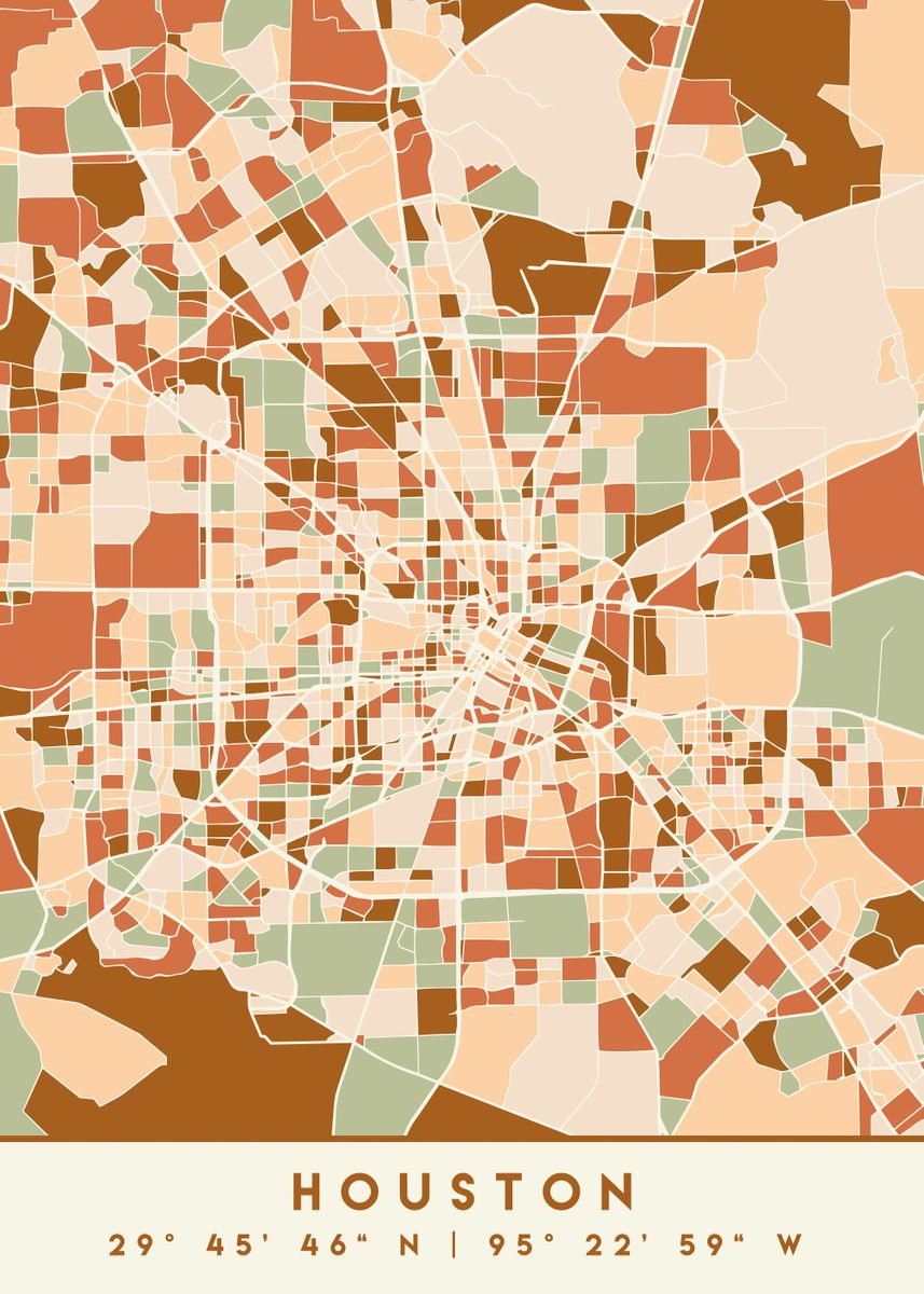 'HOUSTON TEXAS CITY MAP' Poster, picture, metal print, paint by ...