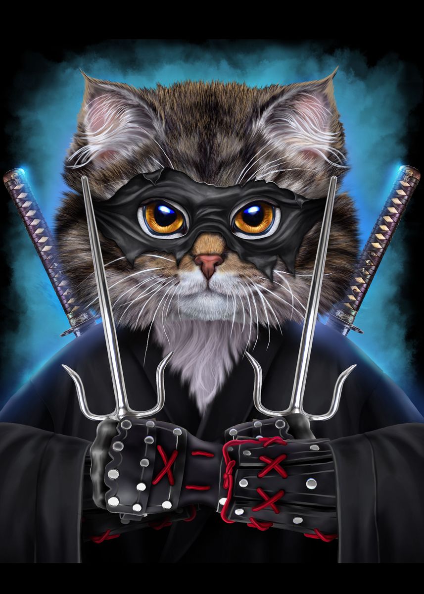 'Ninja Cat Japanese Warrior' Poster by Fox Republic | Displate